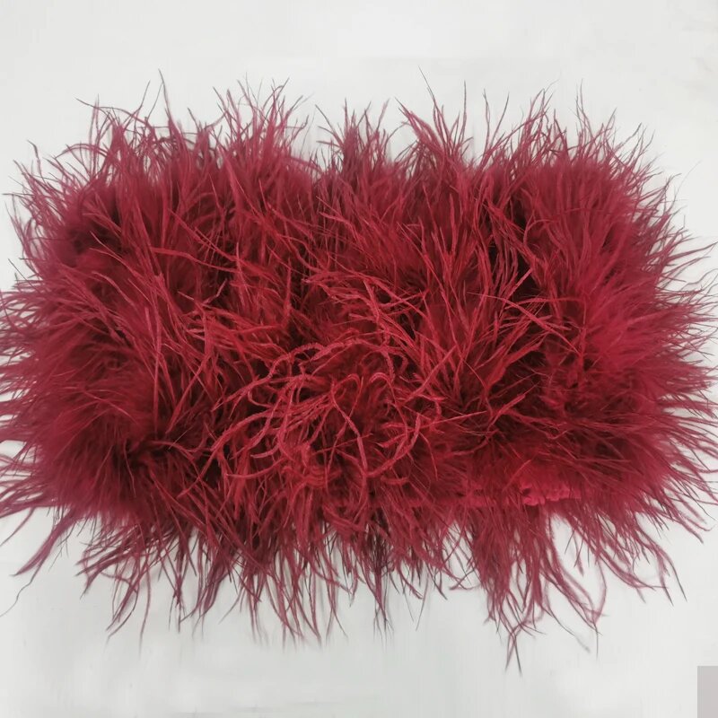 Женская шуба из страусиного меха WNAORBM Красный, М, бордовый