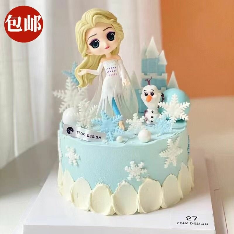 Украшение для торта Принцесса Эльза, стекло, с замком и снежинками, 6,9 см
