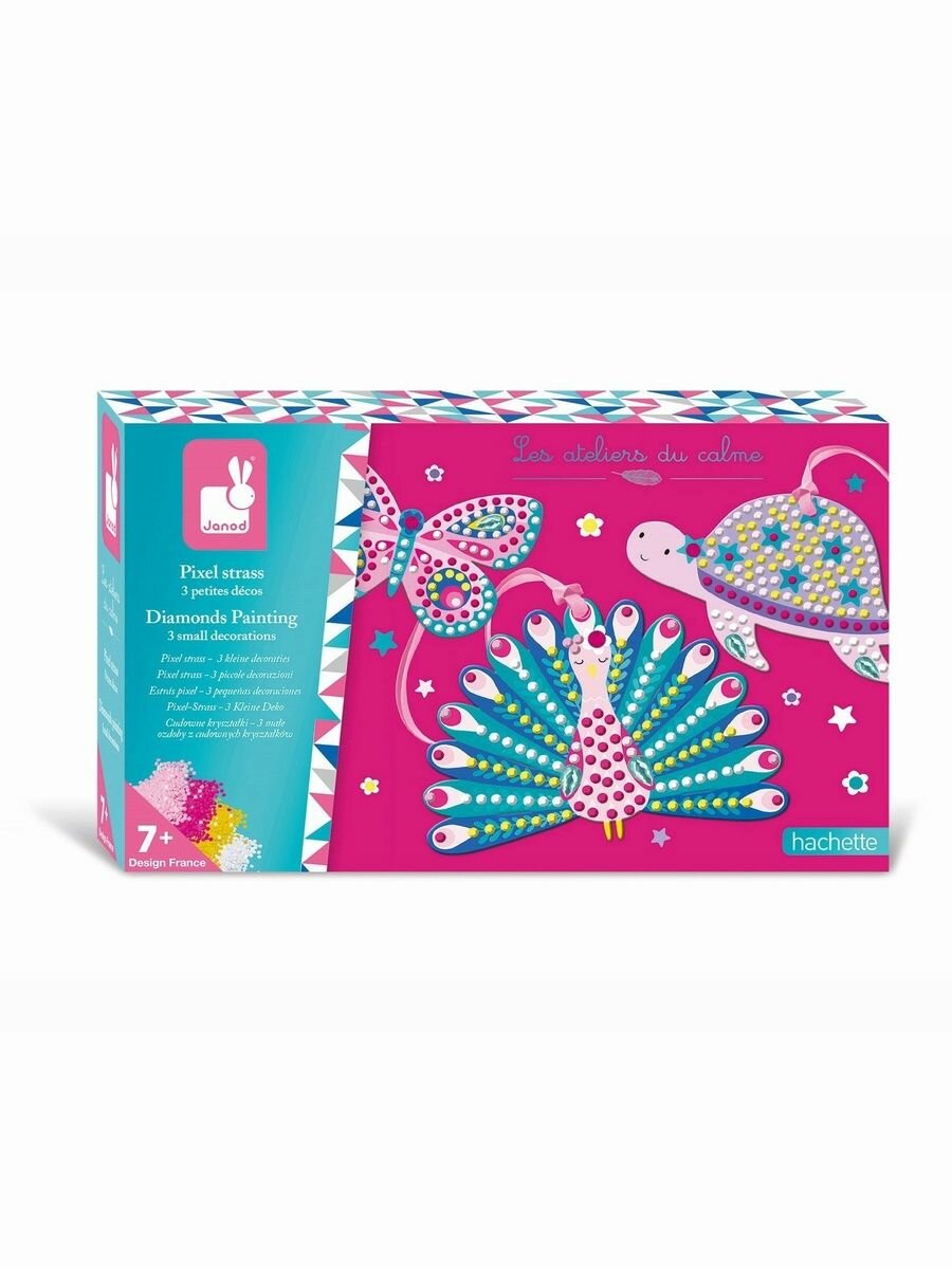 JANOD Набор для творчества пиксельная мозаика со стразами: 3 фигурки животных, 450 элементов, для детей от 7 лет