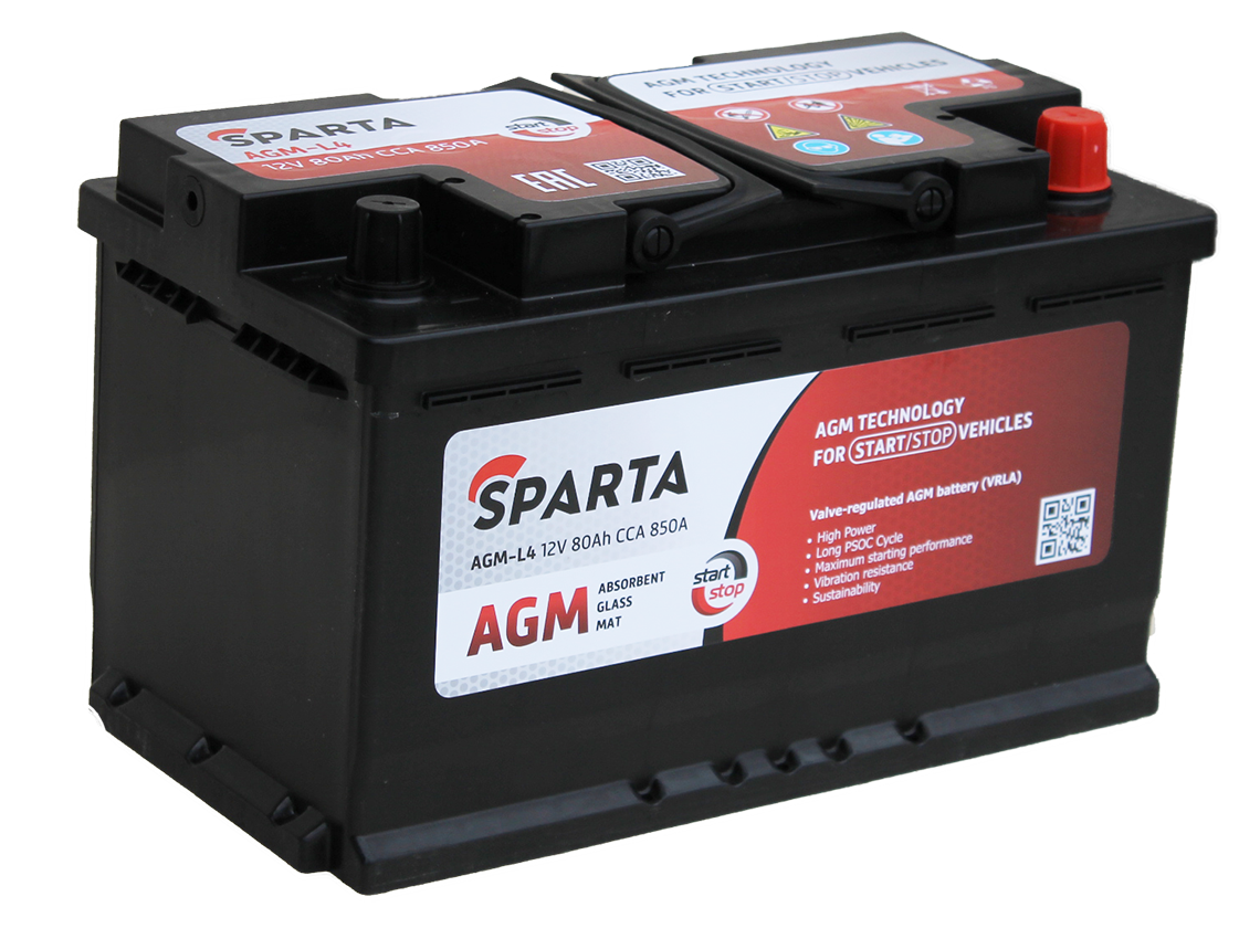 Аккумулятор SPARTA AGM 80 Ач 850 А (315х175х190) обратная полярность