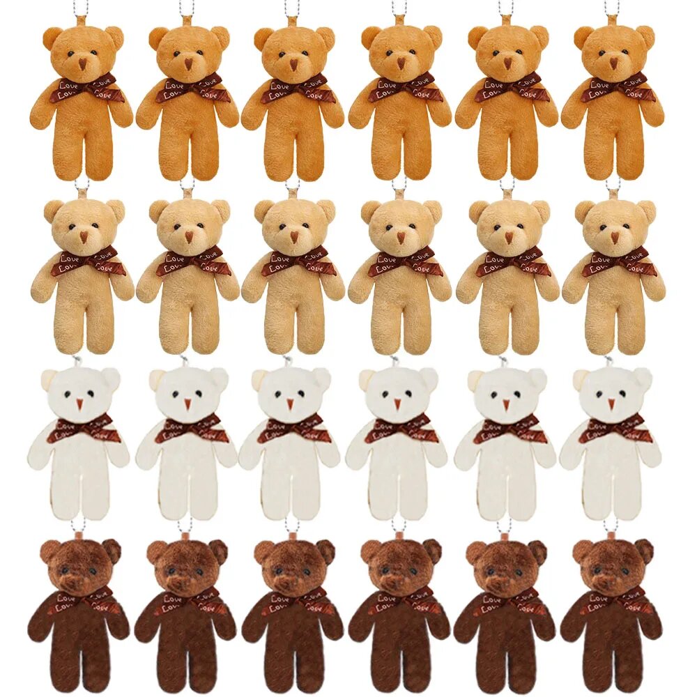 Мини плюшевый мишка брелок оптом Коричневый, 36 PCS, 4 MIX color-C