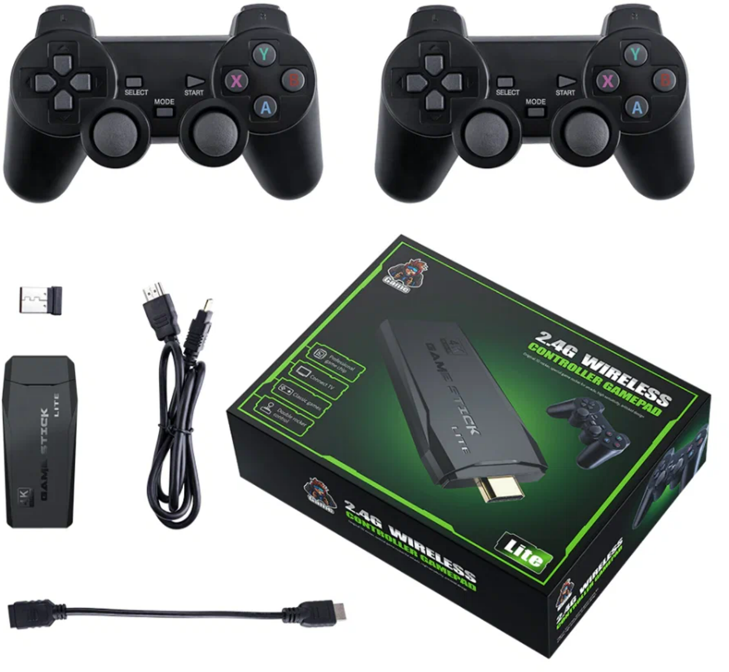 Игровая приставка BERD GameStick Lite 64gb, 10 тыс игр, с 2-мя геймпадами