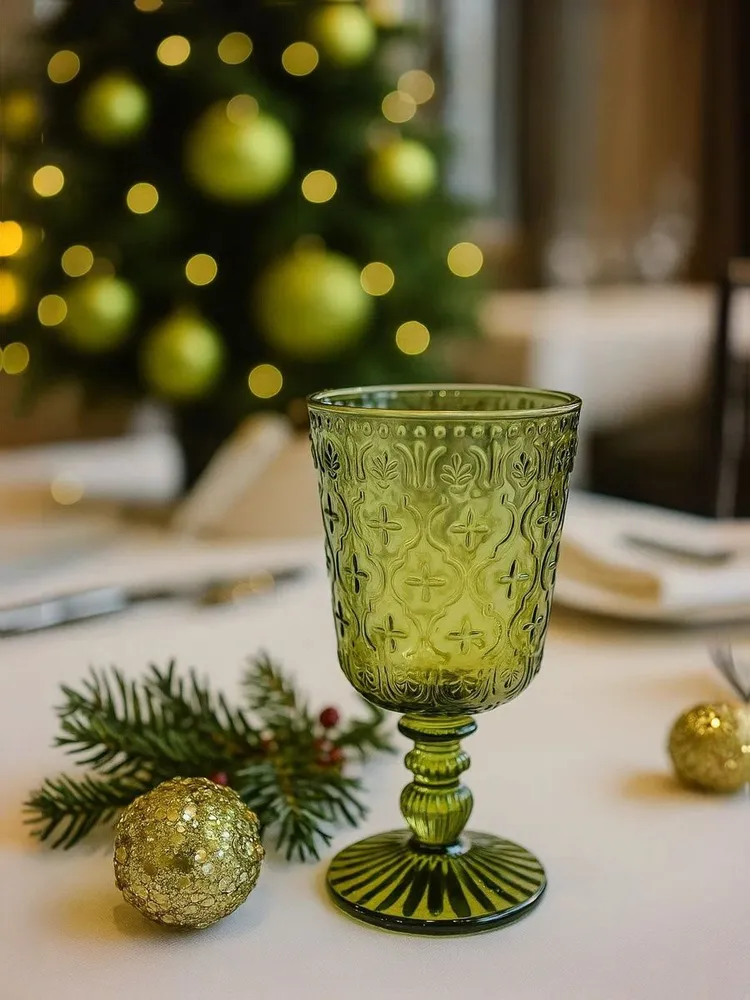 Набор бокалов подарочный, зеленые 2 шт, 280 мл. Цветное стекло, для коктейлей, вина, воды.