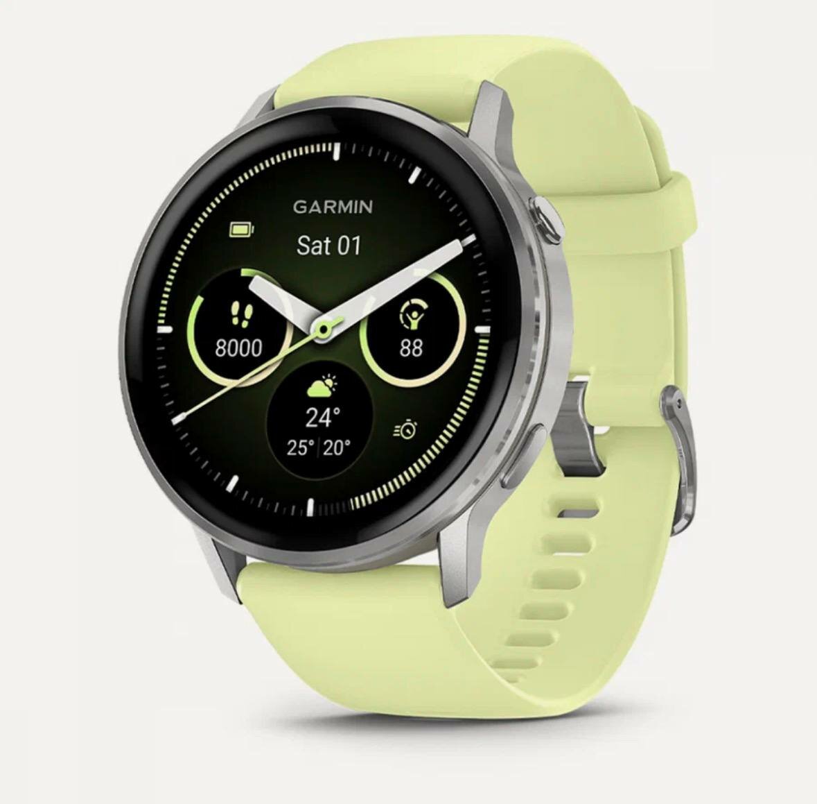 Garmin Venu 4 – 45 мм, Silver / Citron Silicone band (010‑03014‑02)