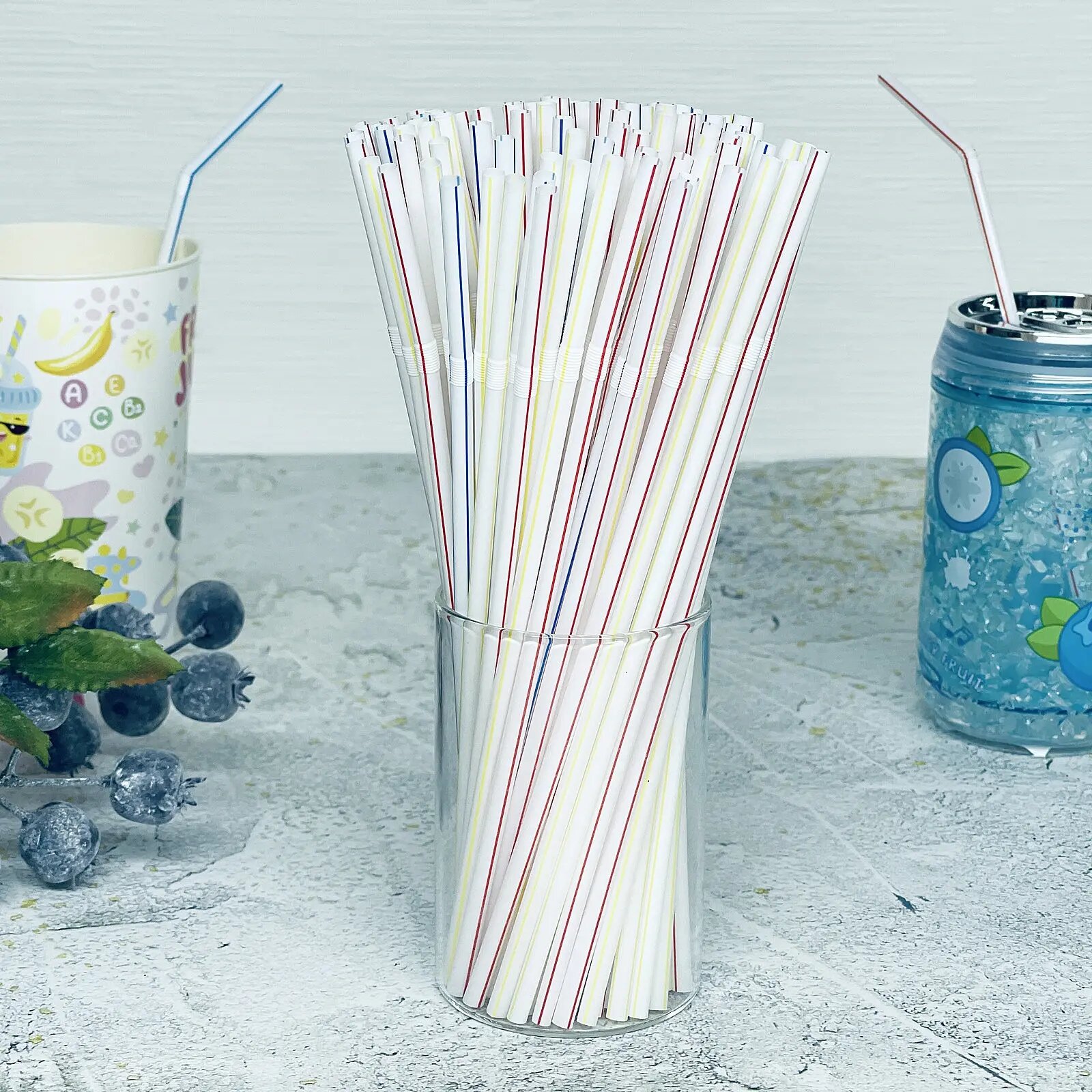 Трубочка для коктейля 5*210мм, 100 шт, яркие цвета, пластиковая