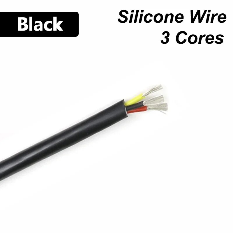 Термостойкий силиконовый провод Square 22~10 AWG 20AWG Sq0.5mm, 3 Cores Black, 3 Meters