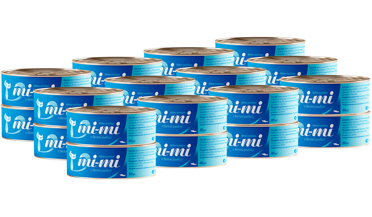 Корм влажный Mi-Mi для кошек с белой рыбой в желе, 80 г х 24 шт