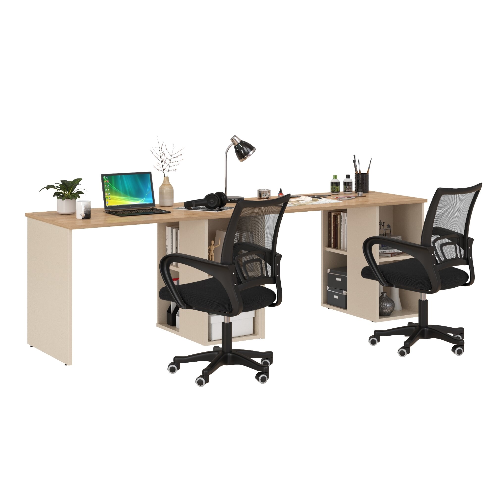 Набор из двух столов Лайт 12.163 и двух кресел 103 чёрных, сатин/гикори рокфорд/черный, 240х65х75 см.