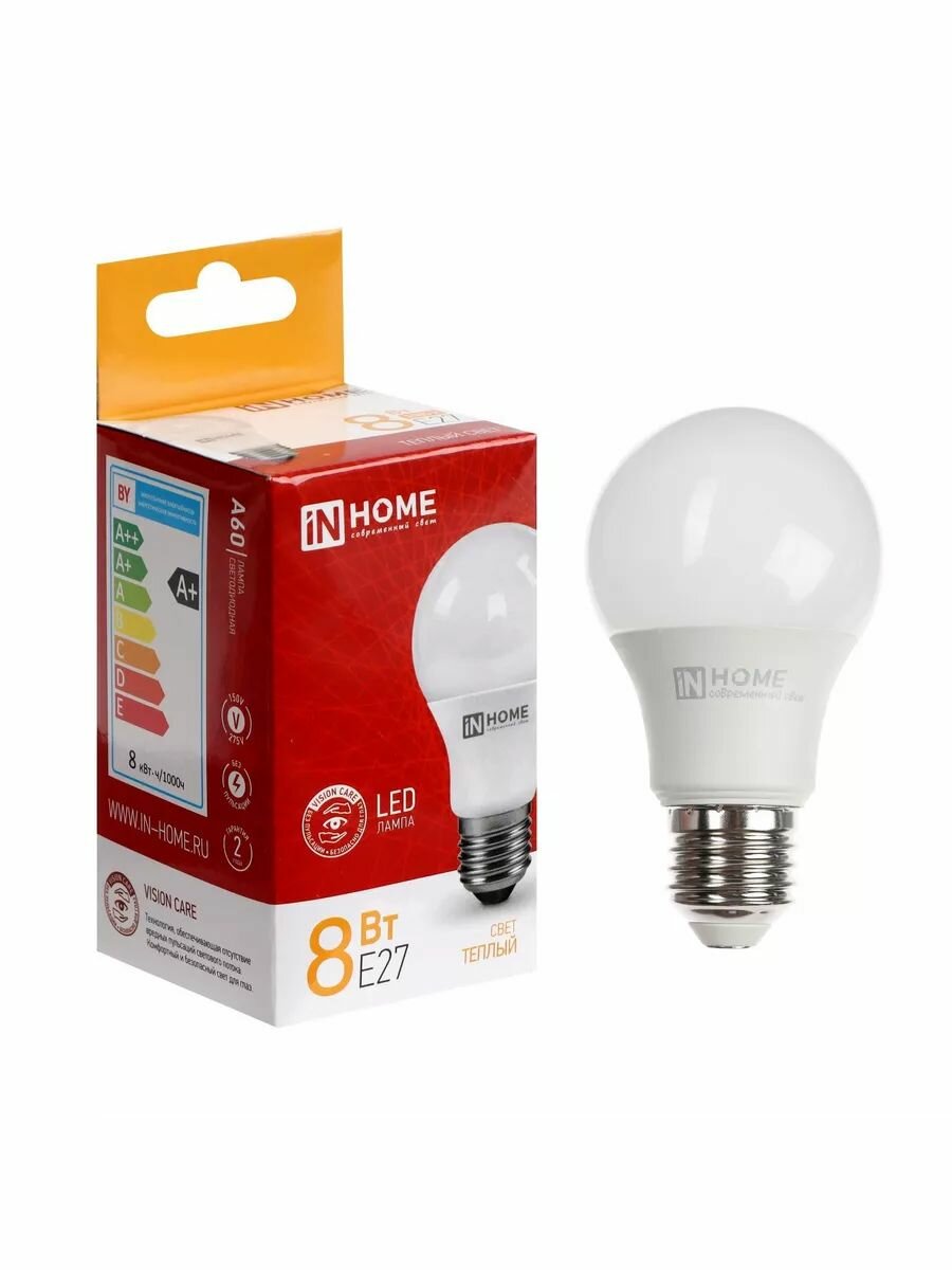Лампа светодиодная LED-A60-VC 8Вт 230В E27 3000К 720Лм IN HOME 4690612024004