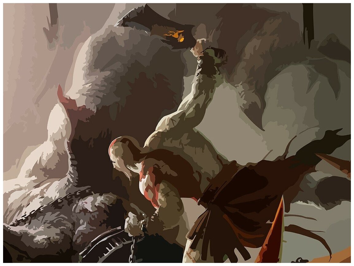 Картина по номерам на холсте игра God Of War Кратос и Атрей - 6560 Г 30x40