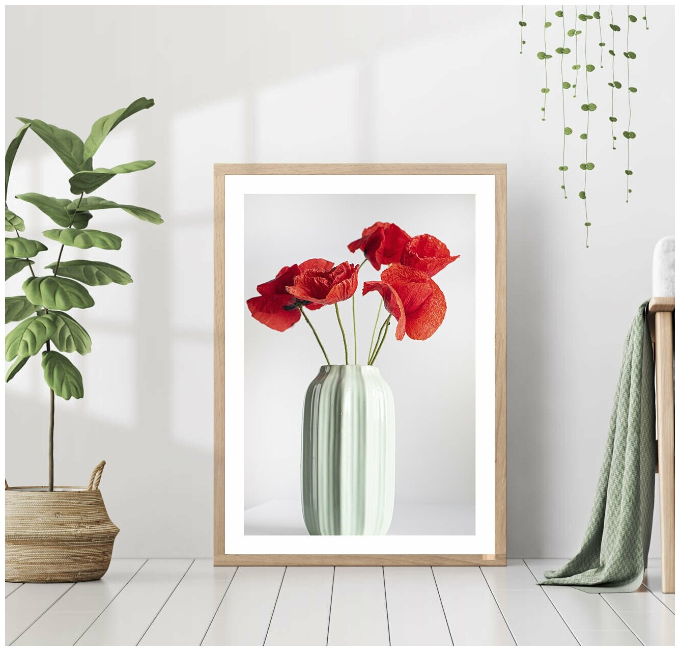 Постер "Красные маки в вазе" без рамы 40x50 см на стену для интерьера