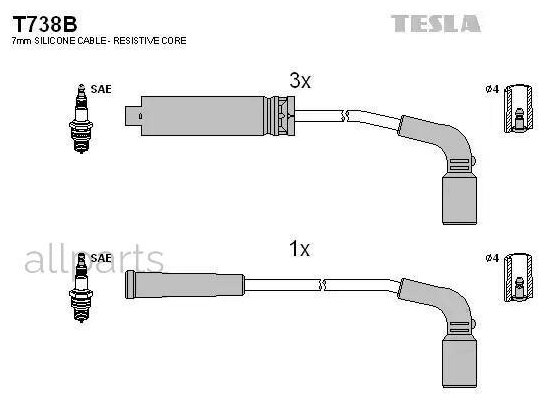 TESLA T738B Провода высоковольтные CHEVROLET Lanos ZAZ Chance TESLA T738B