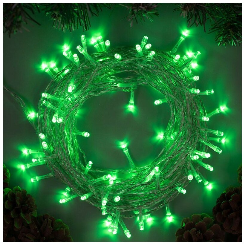 Светодиодная гирлянда Шнур (Нить), 220В. 20 метров. Цвет свечения: Зеленый. IP65