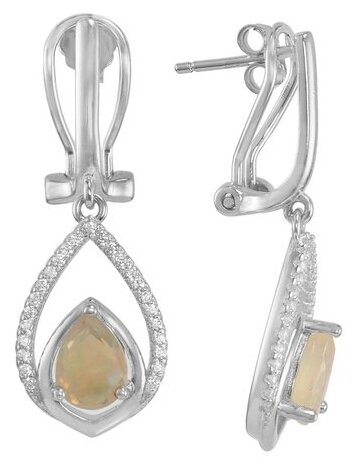 Серьги, серебро, 925 проба, родирование, опал, фианит