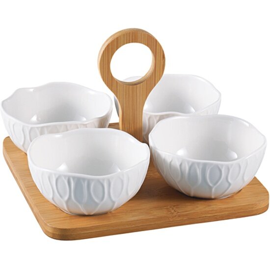 Набор пиал Jewel Фиона 4 предмета на бамбуковой подставке ПС0045-46