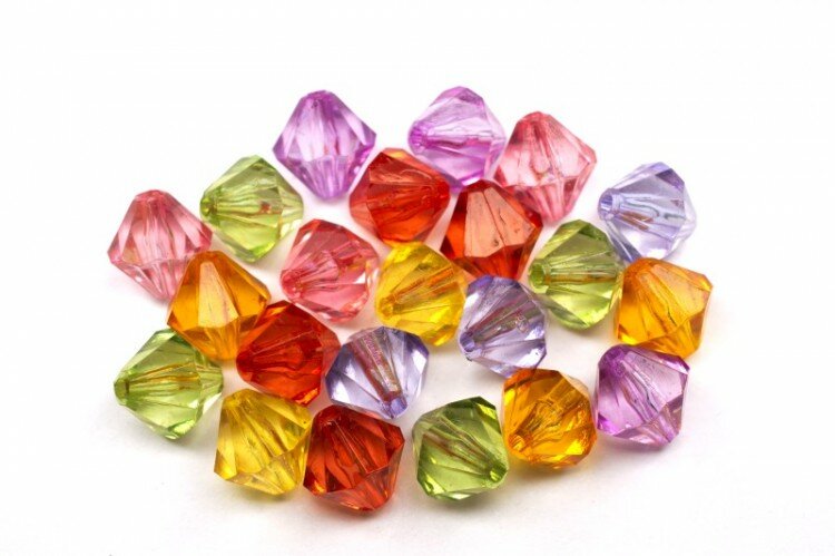 Бусины акриловые Биконус 12х12мм, отверстие 1,5мм, ассорти цветов, 540-051, 10г (около 16шт)