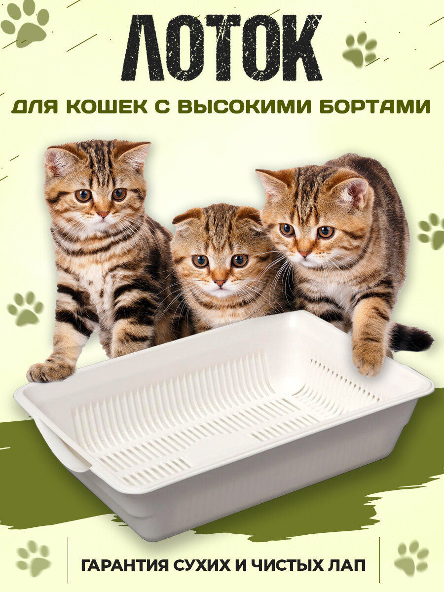 Лоток туалет для домашних животных, грызунов, собак, кошек и котят с высоким бортом белый