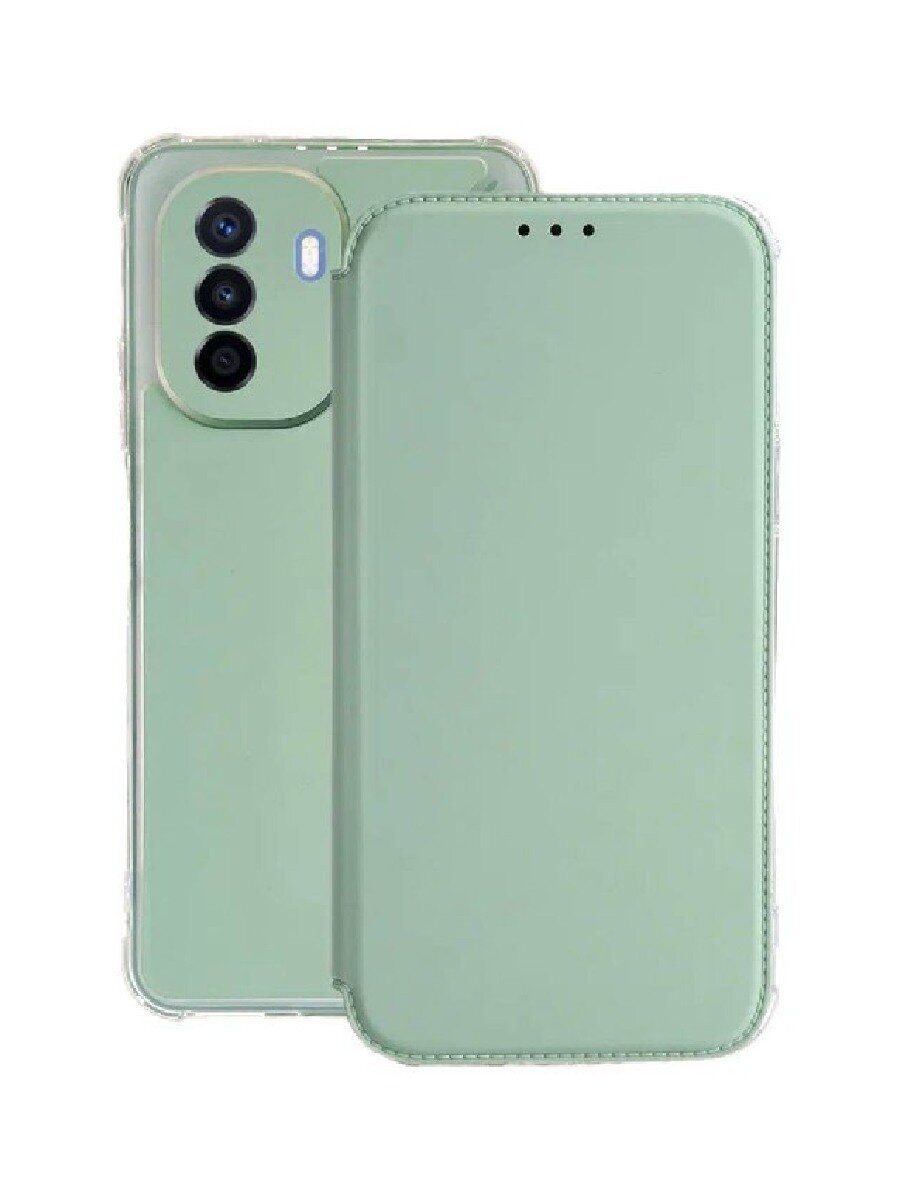 Чехол-книжка на Huawei Nova Y70 с противоударным бампером с усиленными углами Светло-зеленый