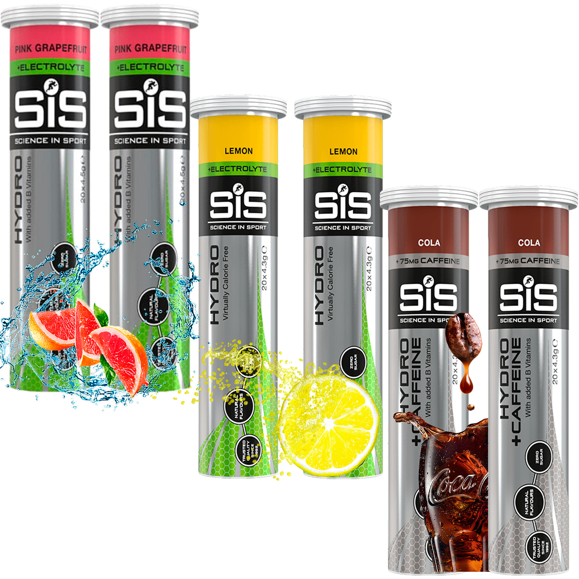 SCIENCE IN SPORT (SiS) GO Hydro Tablet 20s 6 x 20 таблеток, Розовый грейпфрут, Лимон, Кола