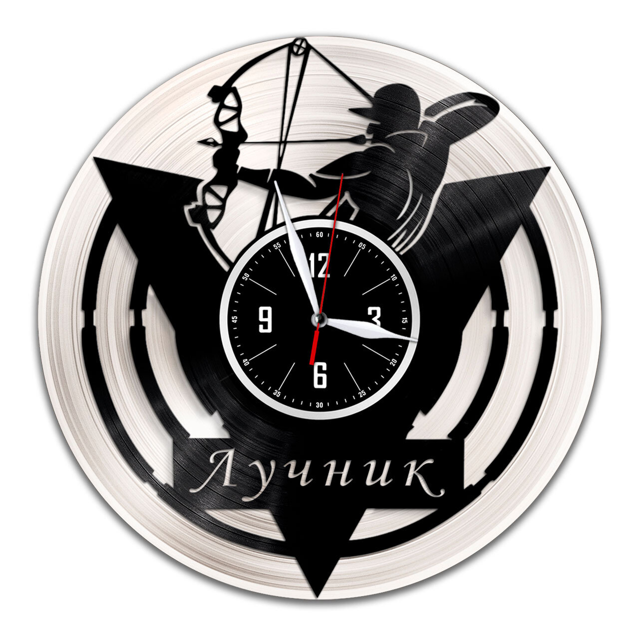 Лучник - настенные часы из виниловой пластинки (с серебряной подложкой)