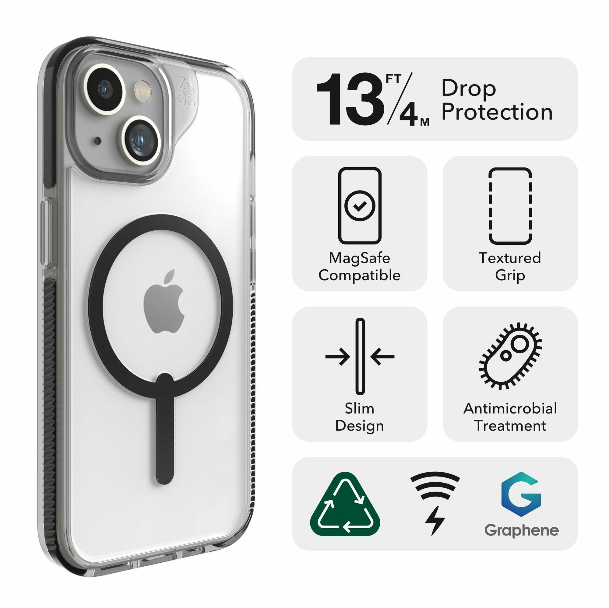 Чехол для iPhone 13 / 14 / 15 (6.1") ZAGG Santa Cruz Black SNAP Case с магнитом для MagSafe черный