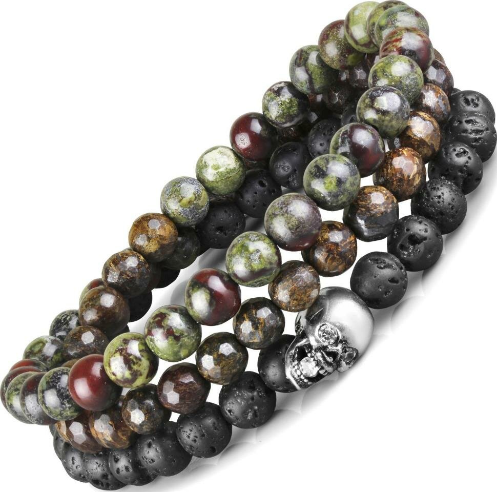 Эластичный браслет, бронзит, вулканическая лава, яшма