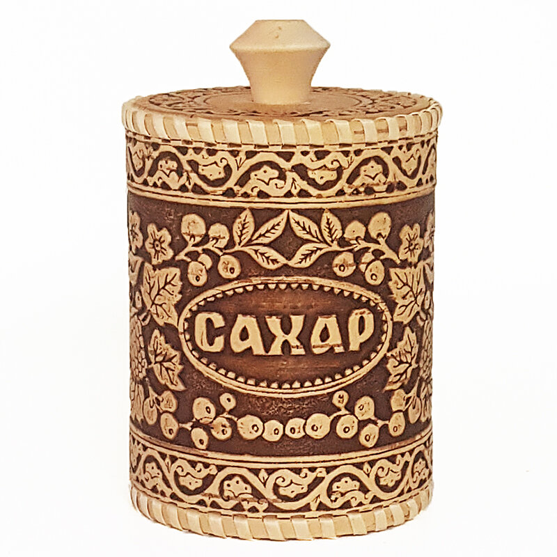 Туес "Ягоды Сахар" 350мл 8*8*11. Береста. Ручная работа.