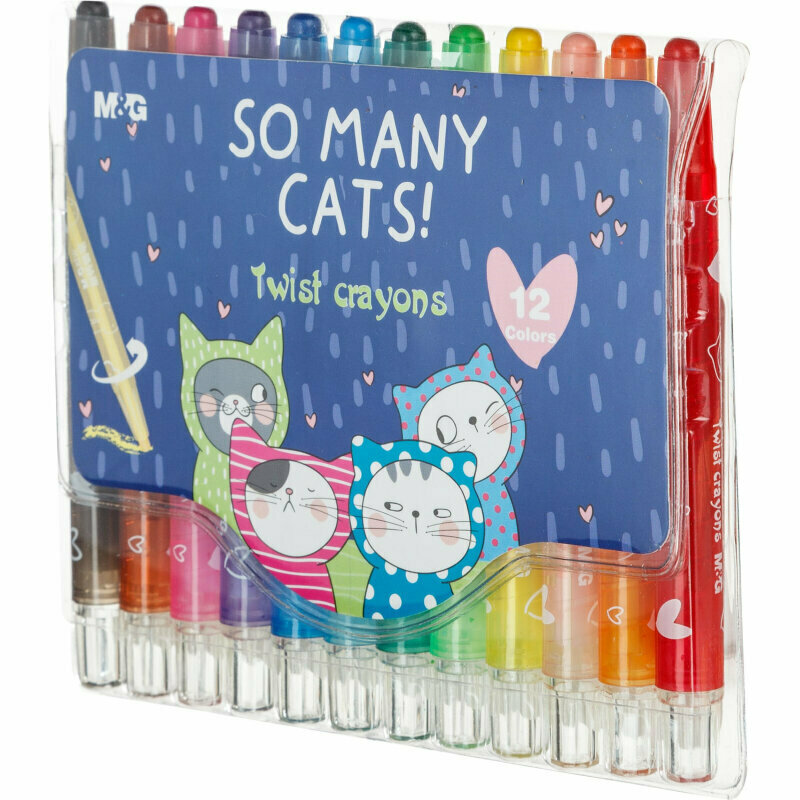 Мелки восковые M&G, круглые, выдвижной механизм, 12 цветовв наб, для детей, 1773920