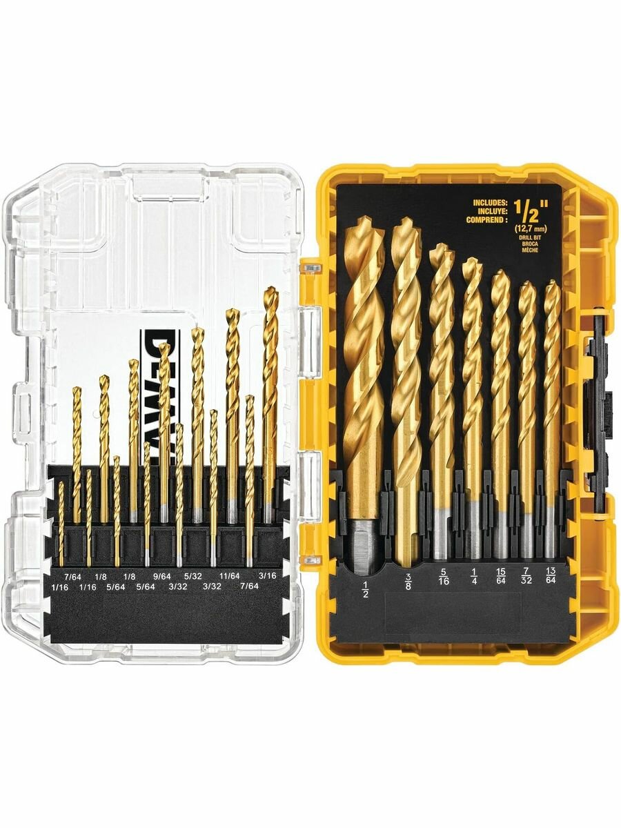 DW1361 Набор свёрл с покрытием из нитрида титана, 21 предмет