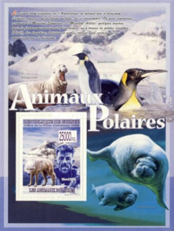 Почтовые марки Гвинея 2008г. "Фауна - полярные животные" Морская фауна, Пингвины, Путешественники MNH