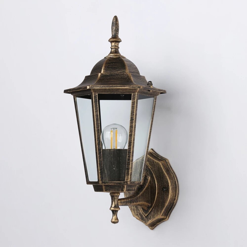 Уличный настенный светильник ST2012 GD/BK/CL золото/черный/прозрачный IP54 E27 max 40W 360*150*210