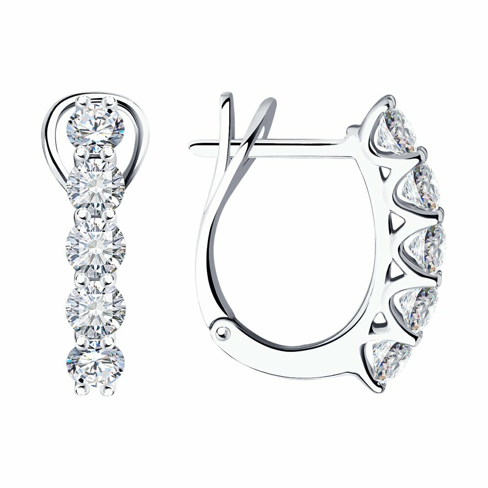 Серьги, белое золото, 585 проба, бриллиант выращенный