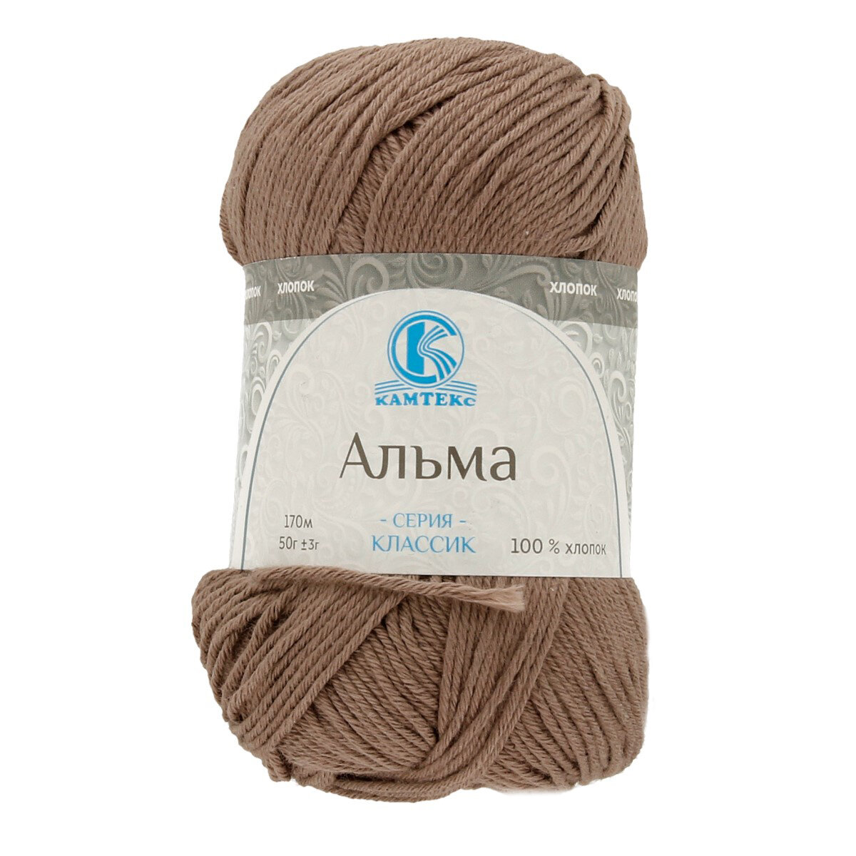 Пряжа Камтекс КТ _Альма 100% хлопок 50 г 170 м цвет 169 серый (1шт)