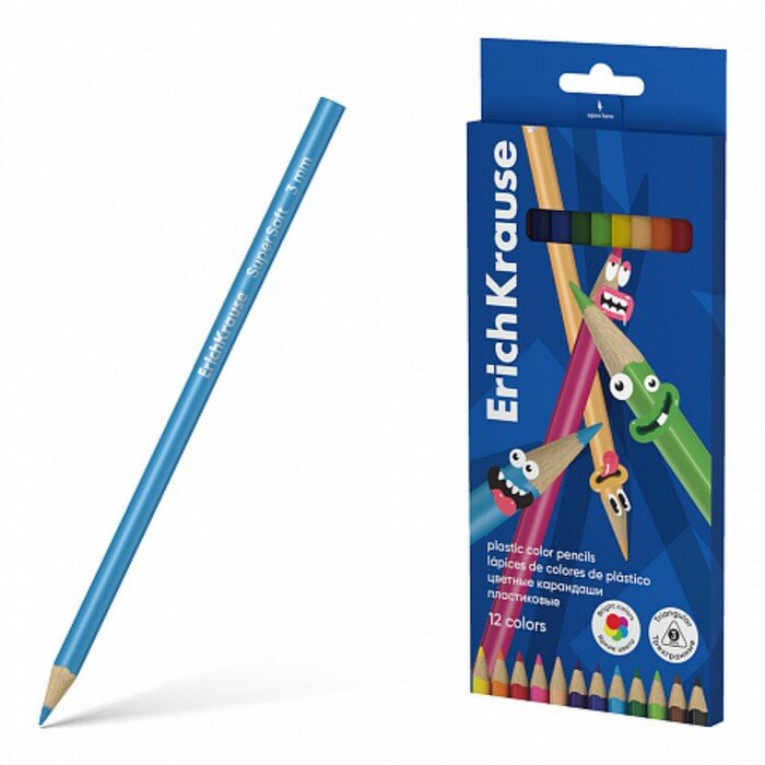 ErichKrause Карандаши цветные 12 цветов ErichKrause Color Friends, трёхгранные, пластиковые, с европодвесом