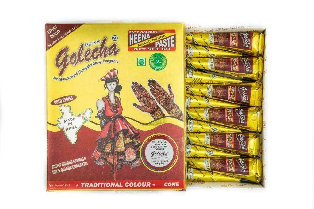 BROWN Mehendi Cones, Golecha (коричневая хна для мехенди в конусах, Голеча), упаковка 12 шт. по 25 г.