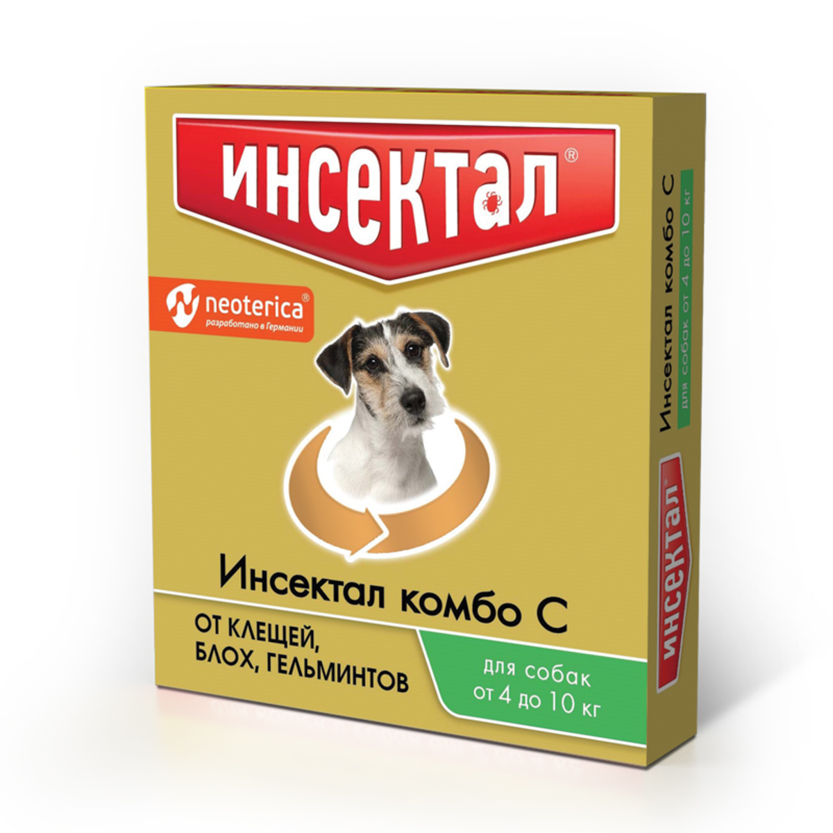 Экопром Инсектал Комбо Капли для собак от 4 до 10кг от клещей, блох, гельминтов