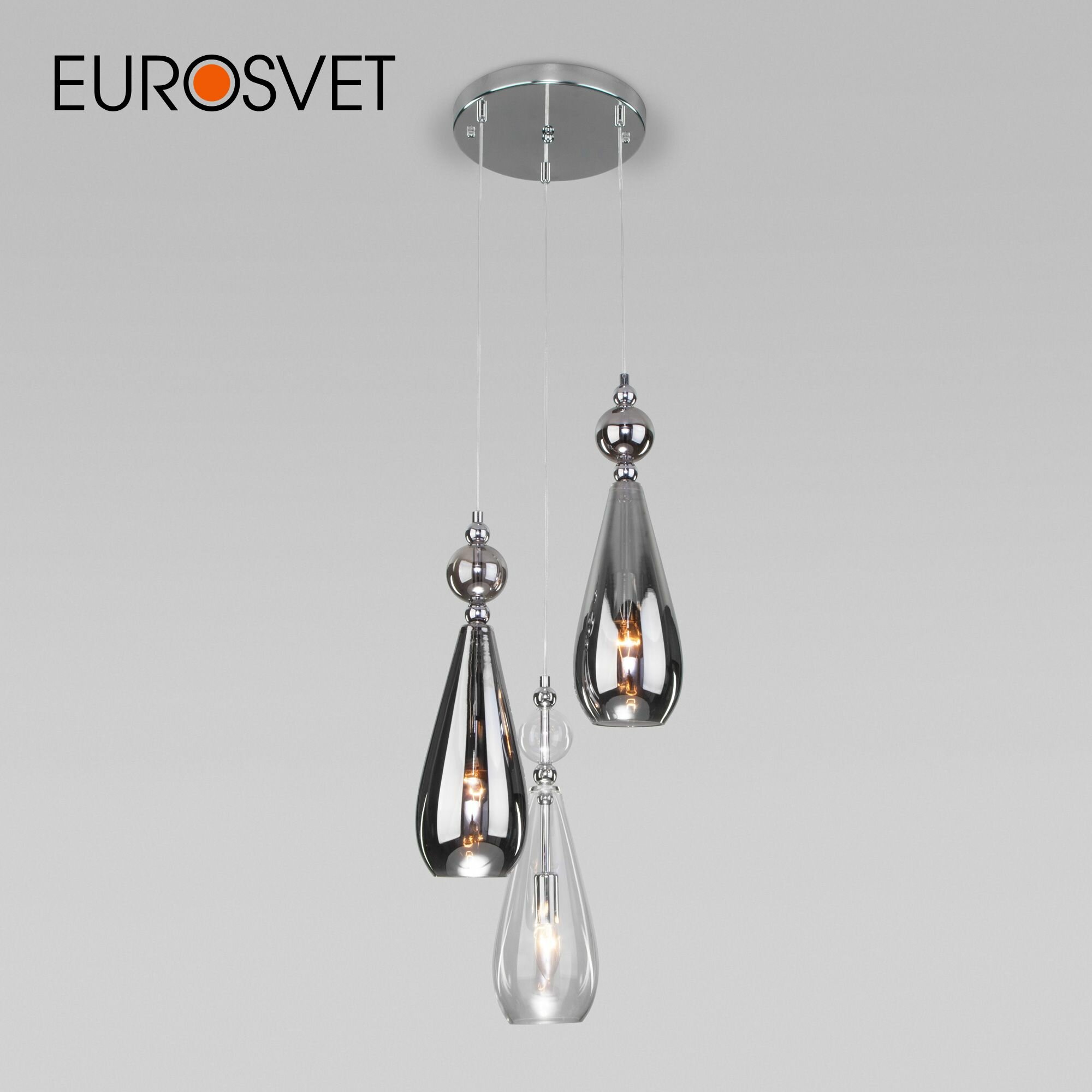 Подвесной акцентный светильник со стеклянными плафонами Eurosvet Ilario 50202/3, E14, 3*40 Вт, хром