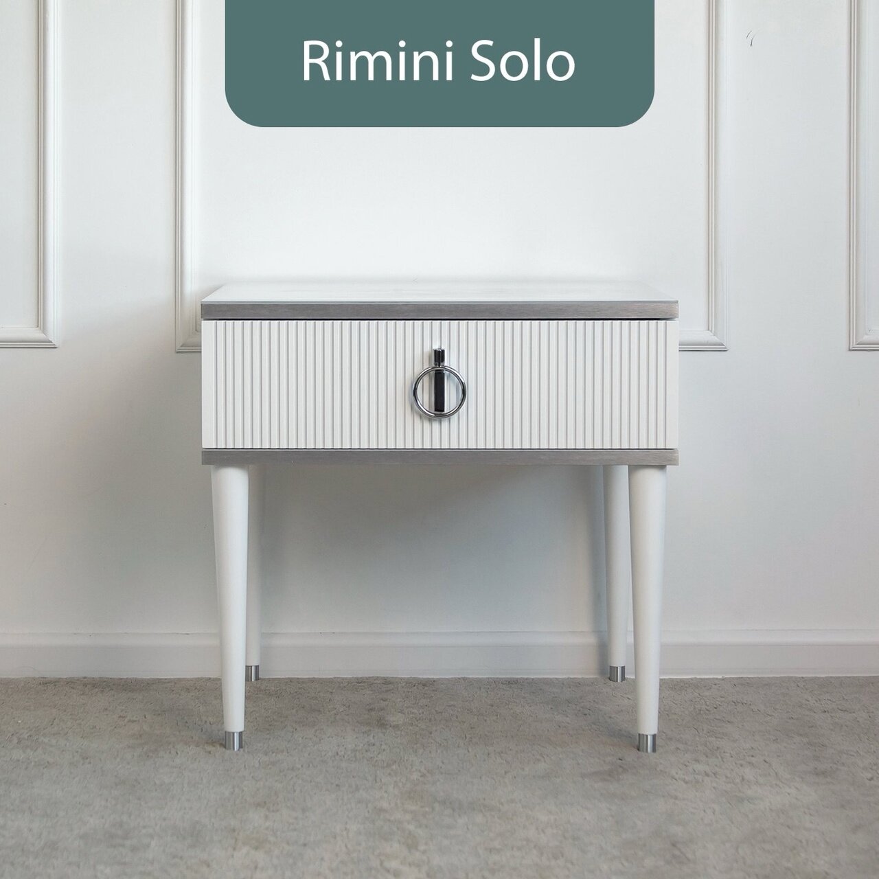 Тумба прикроватная Rimini Solo. Белый/серебро