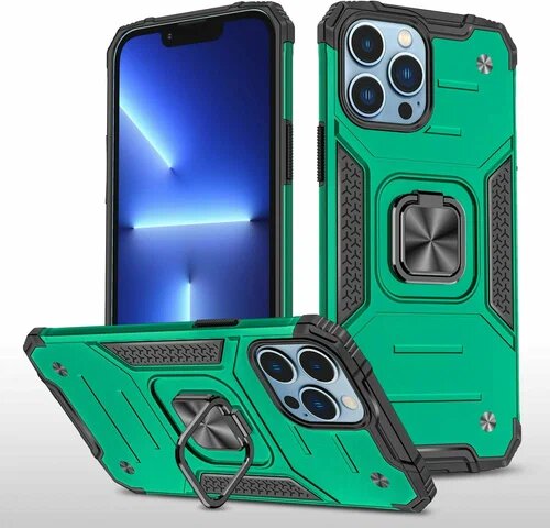 Противоударный чехол для iPhone 14 Pro Max SHOCKPROOF с магнитным кольцом-подставкой зелёный