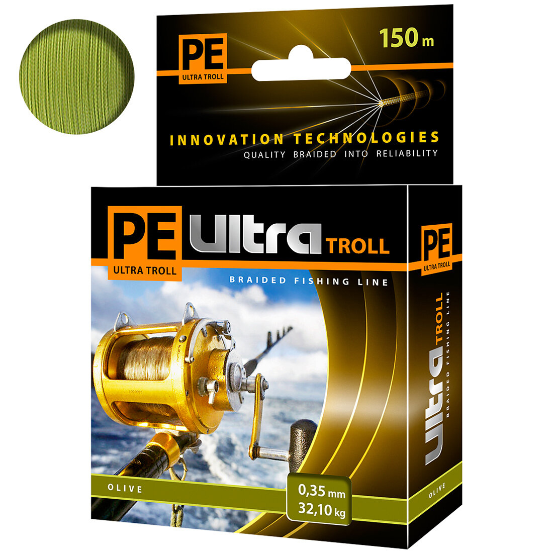 Плетеный шнур для рыбалки AQUA PE ULTRA TROLL Olive 0,35mm 150m