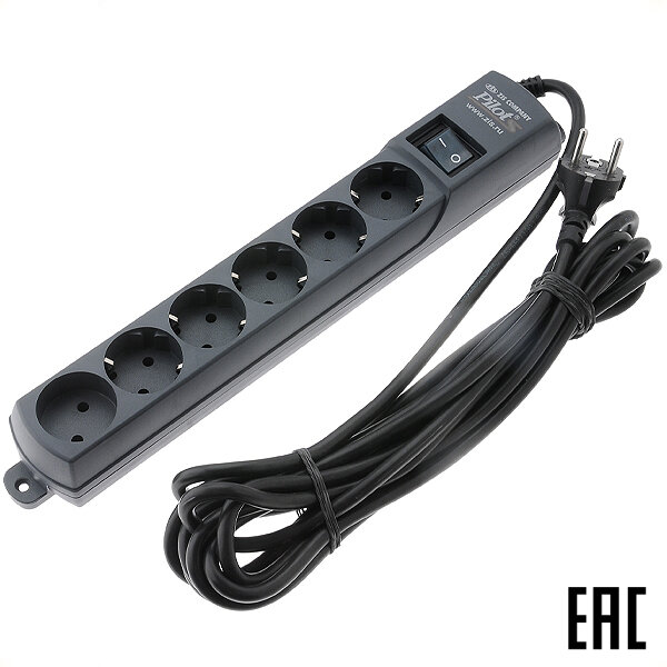 Сетевой фильтр PILOT S-MAX арт.107 5 розеток евро + озетка б/з 5м графит 16А 150Дж