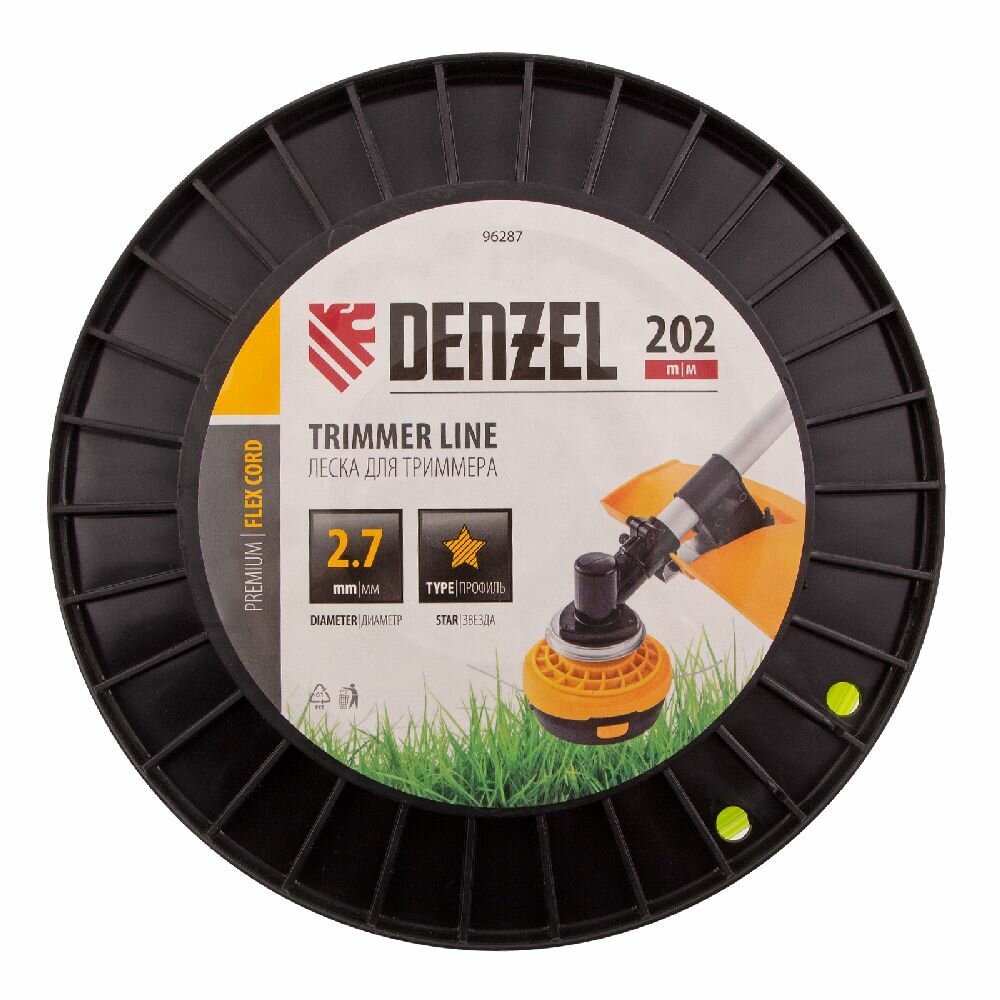 Леска для триммера звезда, 2,7мм х 202м, на DIN катушке FLEX CORD Denzel 96287