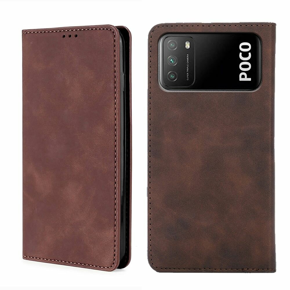 Чехол-книжка MyPads для Xiaomi Poco M3 / Сяоми Поко M3 мягкое прикосновение (коричневый)