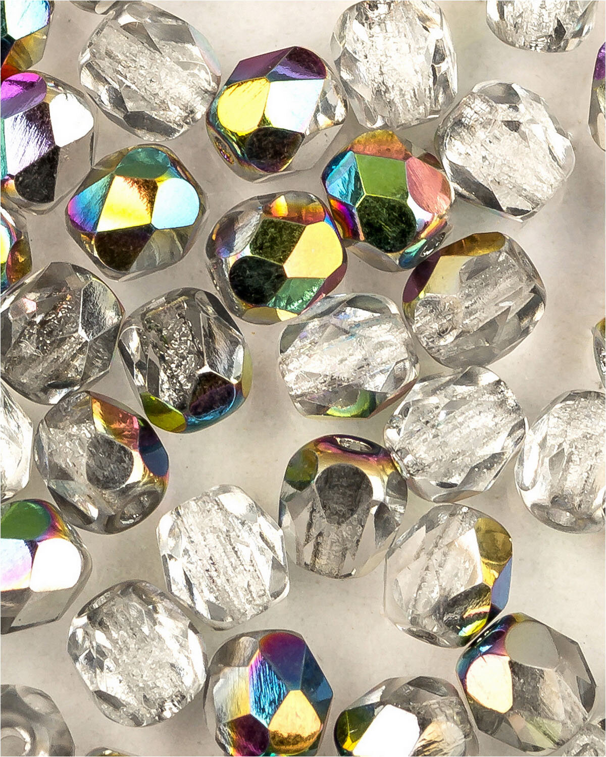 Стеклянные чешские бусины, граненые круглые, Fire polished 4 мм, Crystal Vitrail, 250 шт.