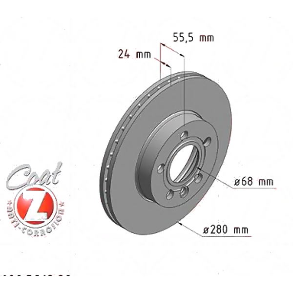ZIMMERMANN 600.3212.20 (600321200 / 6003212007D0615301C / 701615301F) диск торм VW t4 96-03 пер вент 15rad 280x24 (цо (Комплект 2 штуки)
