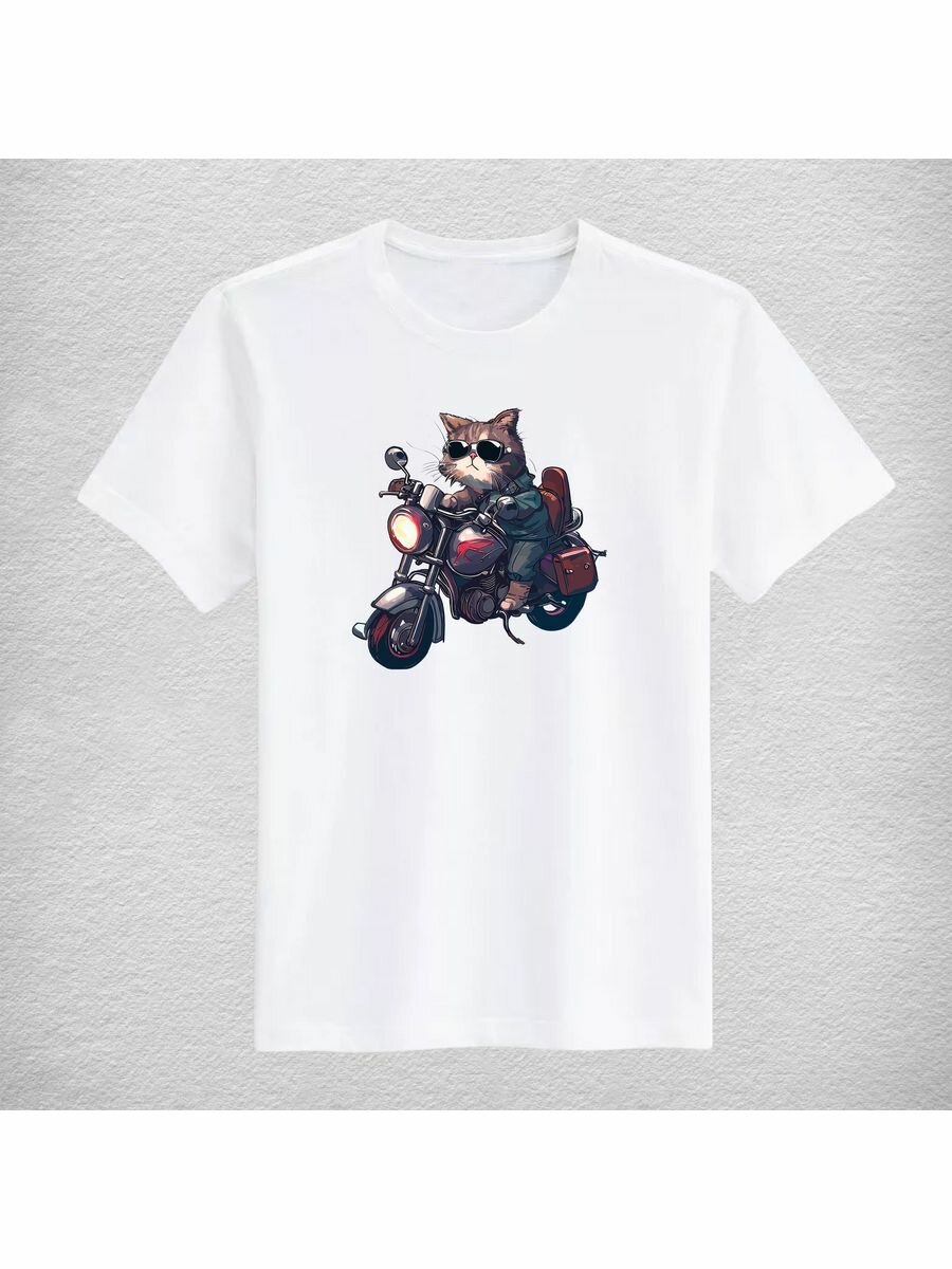 Футболка кот на мотоцикле
