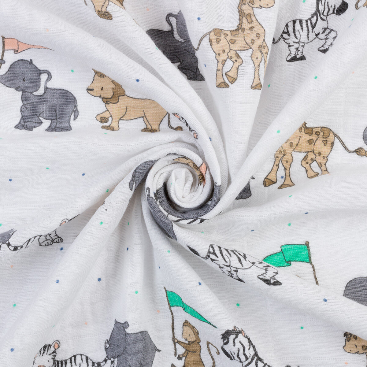 Ткань муслиновая отрез 100x125 см 100% хлопок "PEPPY" SMD EMBRACE, Shannon Fabrics, animal parade opal