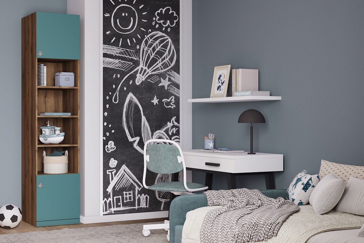 Пенал МебельЛэнд24 Скарабей - 2 МДФ Аквамарин 45x52x210 синий для одежды двухдверный