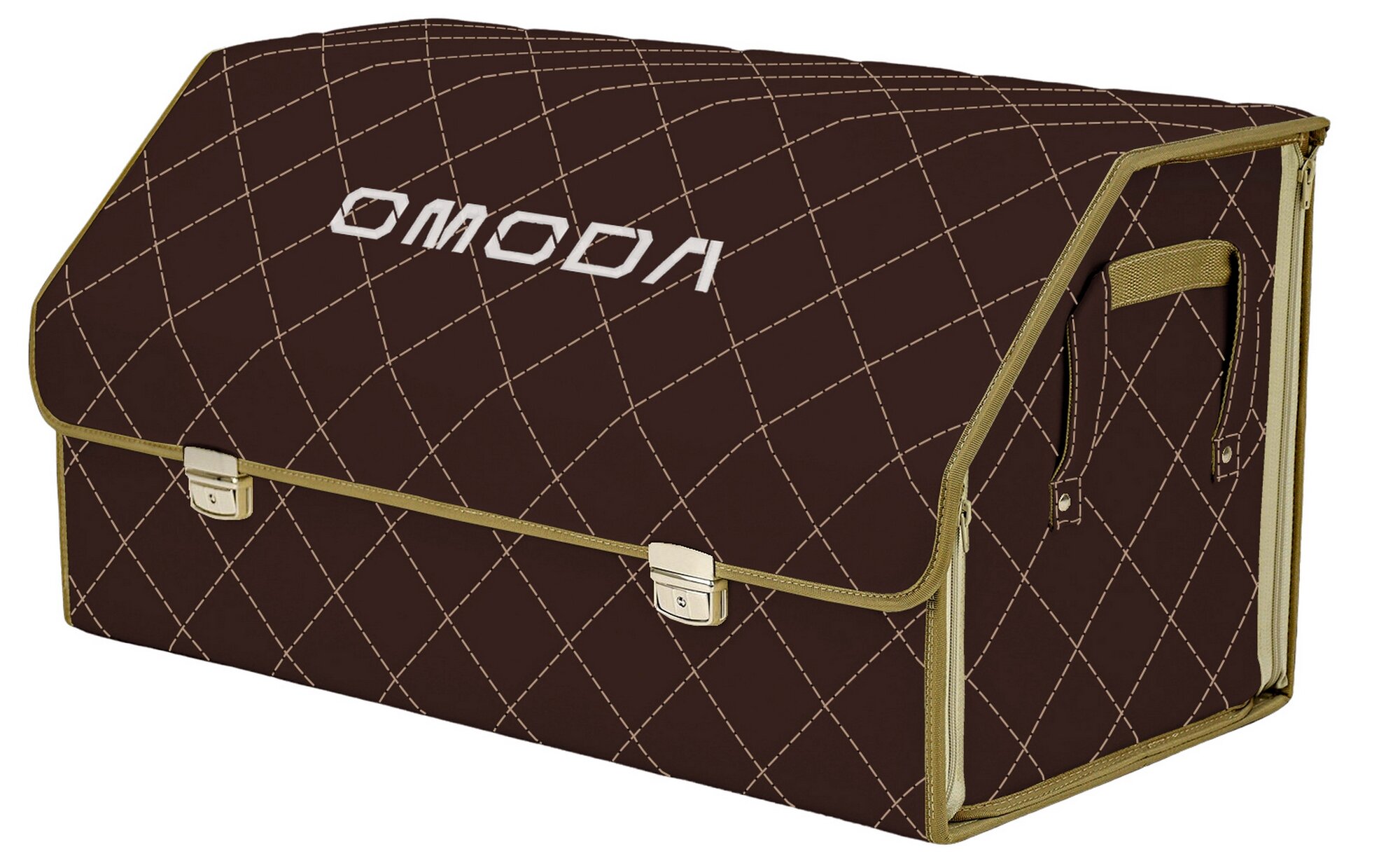 Органайзер-саквояж "Союз Премиум" в багажник Omoda (Омода), размер XL Plus. Цвет: коричневый с бежевой прострочкой Ромб.