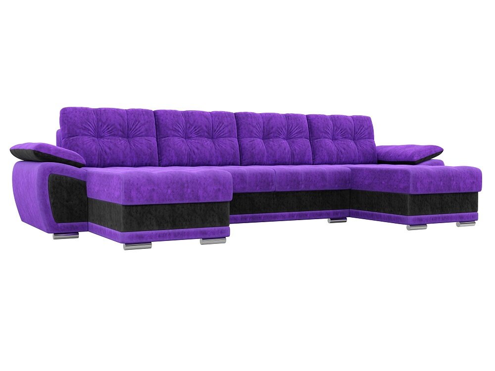 Угловой диван Нестор П Фиолетово-Черный, еврокнижка, 353х160х95 см, с ящиком для белья